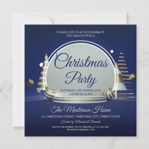 Elegant Blue and Silver Christmas Party Invitation | Zazzle