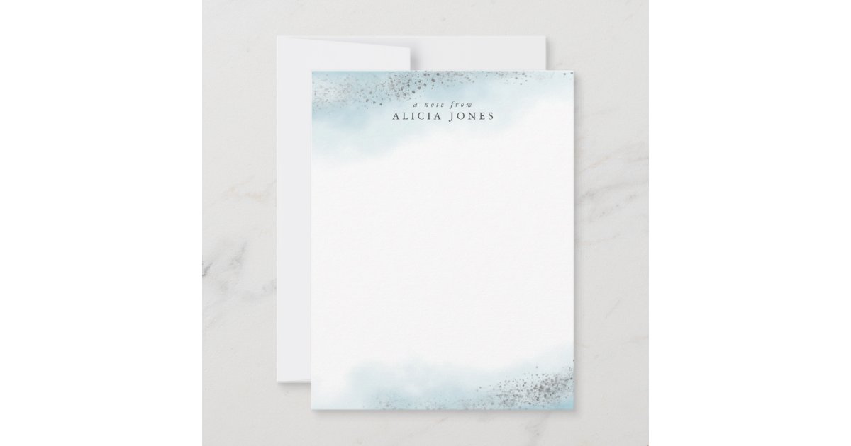 Elegant Blue and Silver Cloud Personalized Note Card | Zazzle