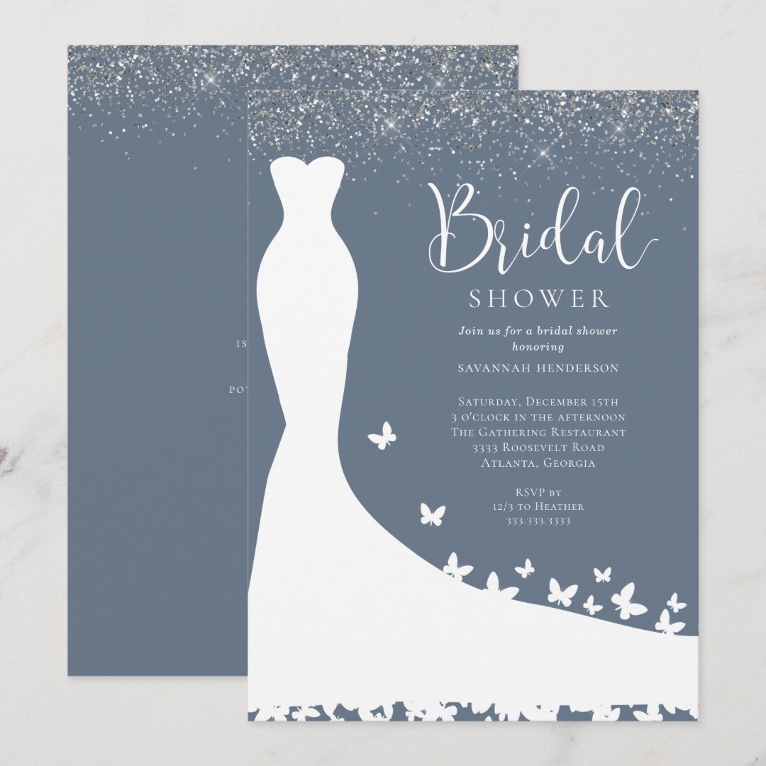 Elegant Blue and Silver Glitter Bridal Shower Invi Invitation | Zazzle