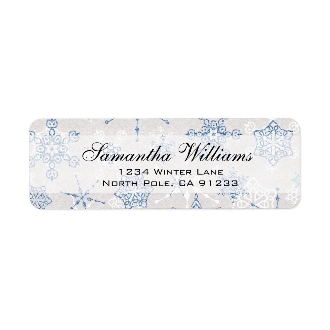 Elegant Blue and SIlver Holiday Snowflake Label | Zazzle