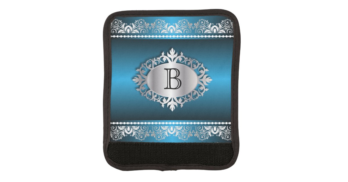 Elegant Blue And Silver Lace Print | Monogram Luggage Handle Wrap | Zazzle
