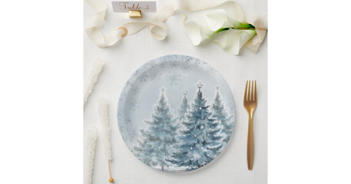 Elegant Blue and silver Winter Wonderland Paper Plates | Zazzle