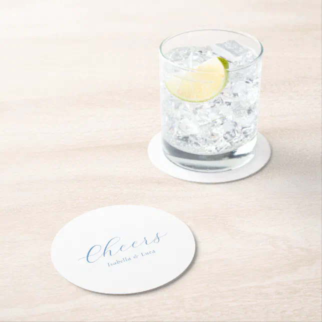 Elegant Blue and White Coastal Chic Wedding Round Paper Coaster | Zazzle