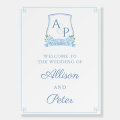 Elegant Blue And White Crest Wedding Welcome Sign | Zazzle