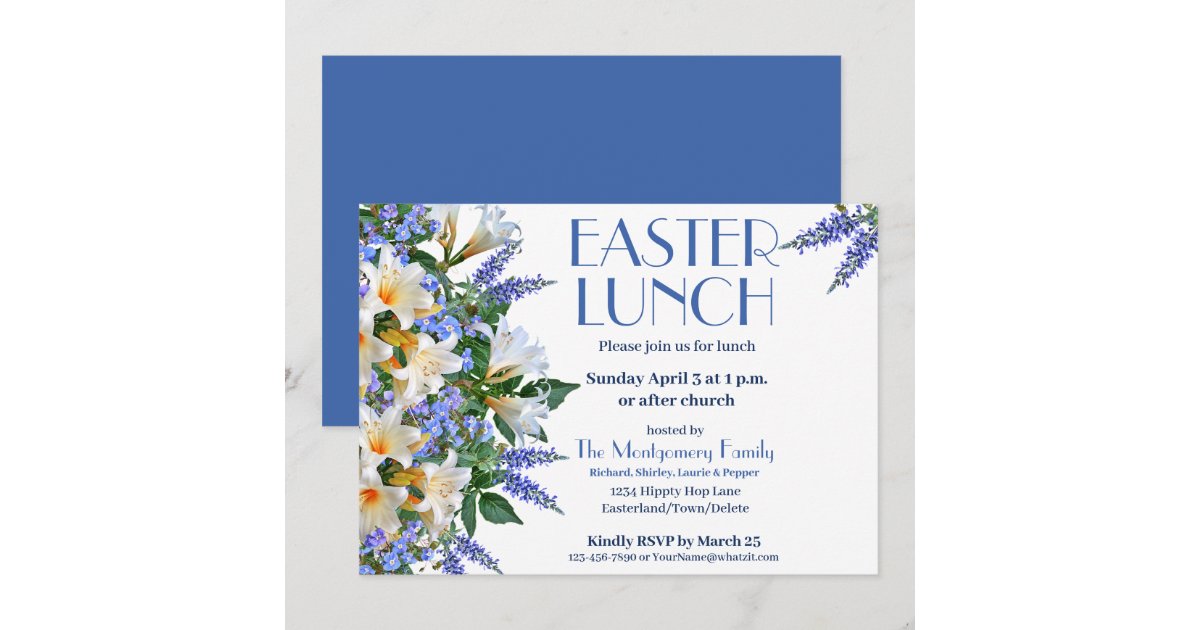Elegant Blue and White Easter Lunch Invitation | Zazzle