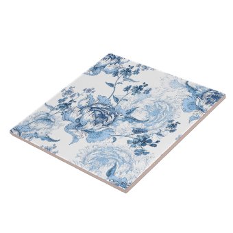 Elegant Blue and White Engraved Peonies Ceramic Tile | Zazzle
