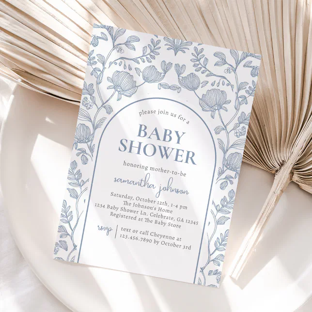 Elegant Blue and White Floral Baby Shower Invitation | Zazzle
