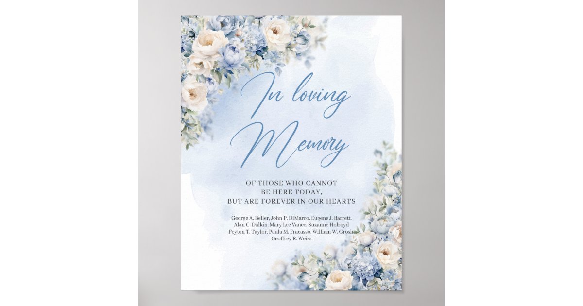 Elegant Blue and white floral In loving memory Poster | Zazzle