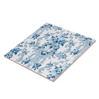 Elegant Blue and White French Rococo Floral Cerami Ceramic Tile | Zazzle