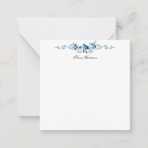 Elegant Blue and White French Rococo Floral Note Card | Zazzle