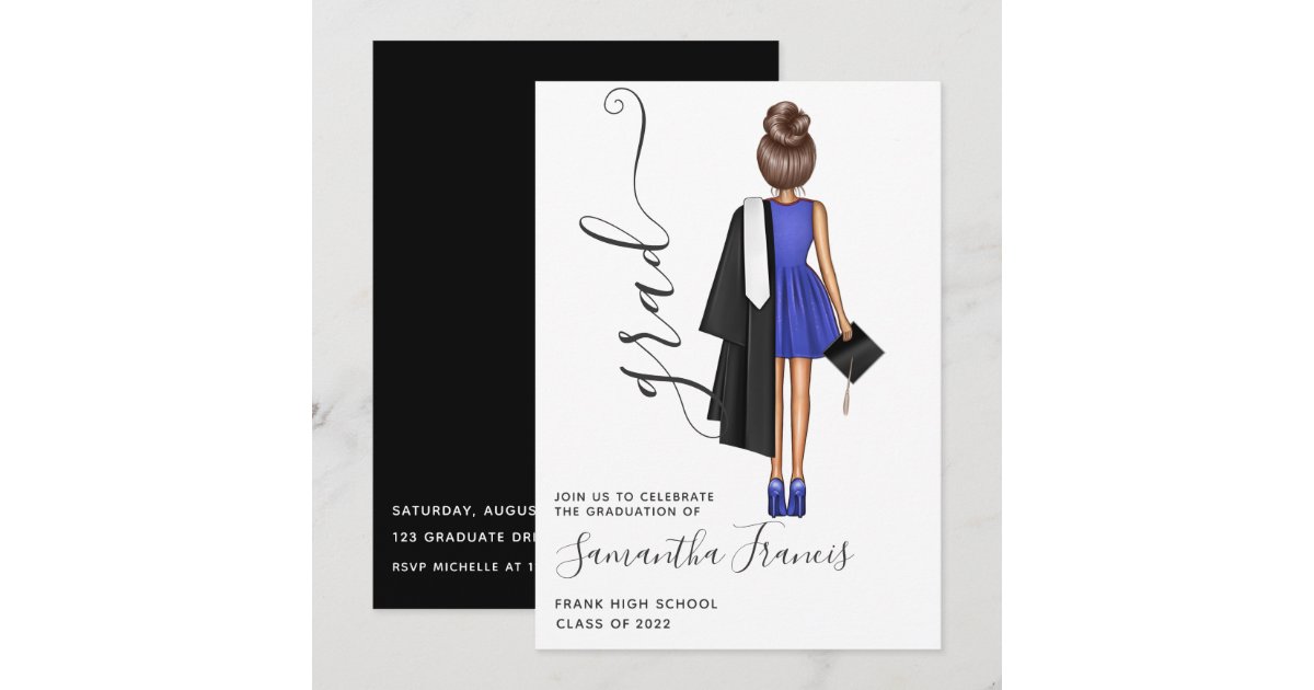 Elegant Blue and White Girl Graduation Party Invit Invitation | Zazzle
