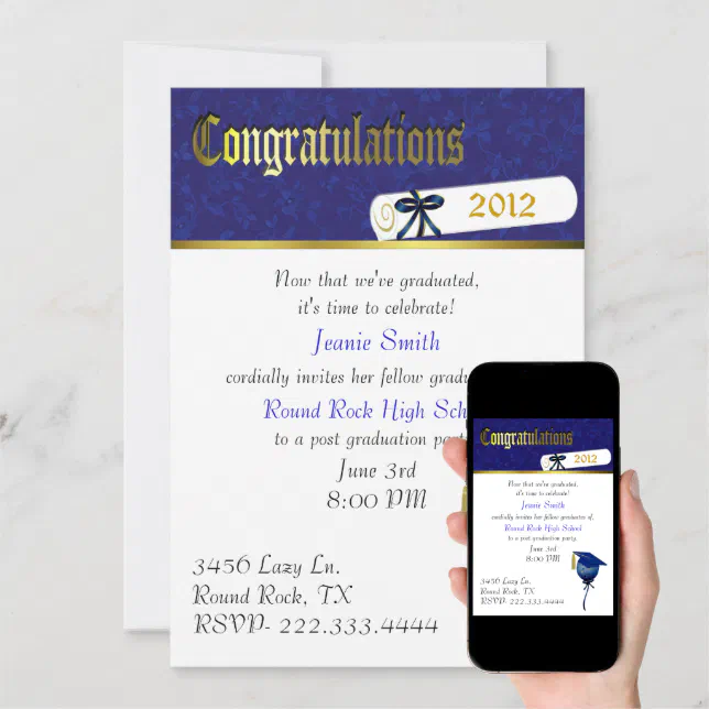 Elegant Blue and White Graduation Party Invitation | Zazzle