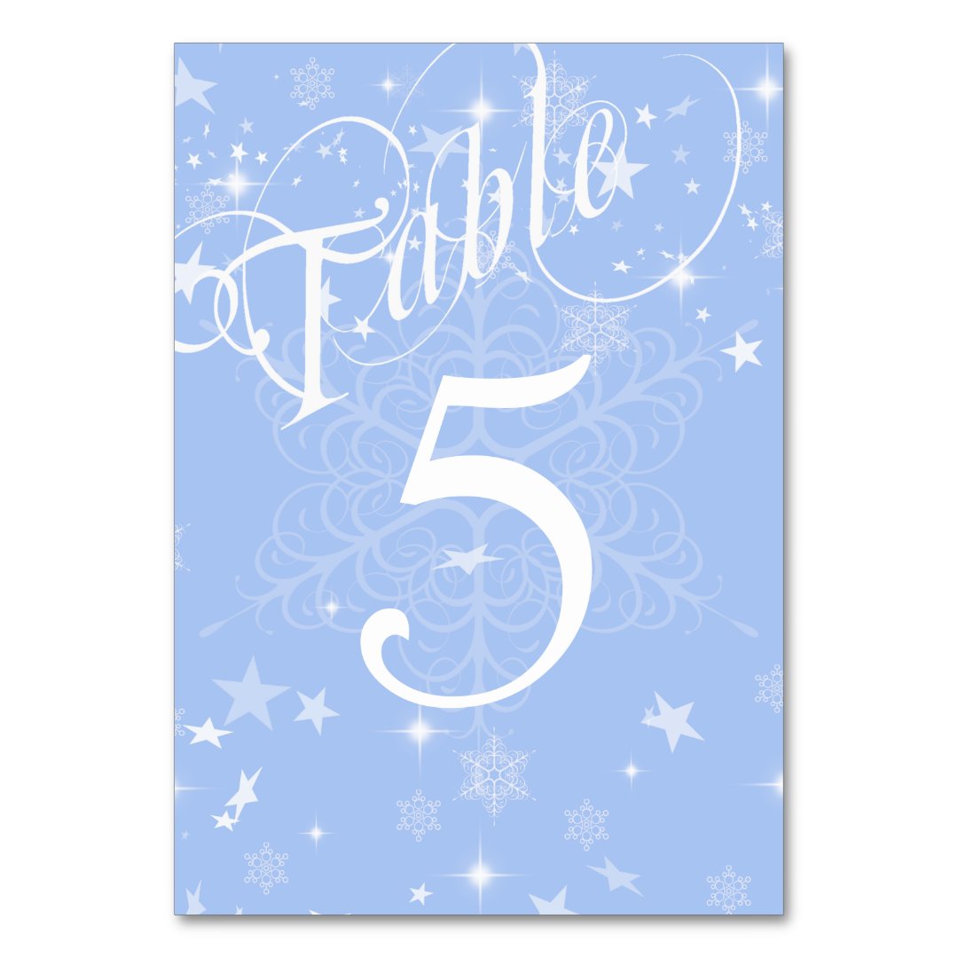 Elegant Blue and White Snowflakes Numbered Table Number | Zazzle
