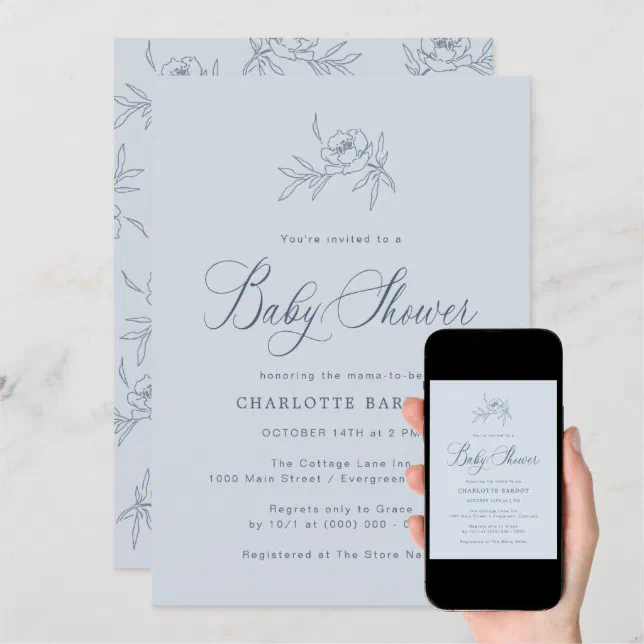 Elegant Blue Baby Shower Invitation | Zazzle