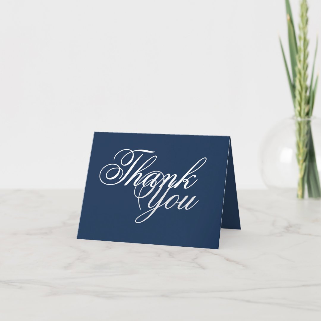 Elegant Blue Background White Lettering Blank Thank You Card | Zazzle