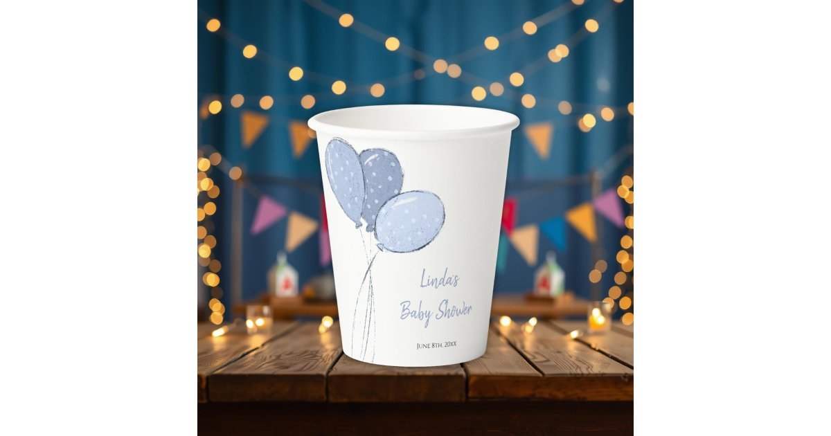 Elegant Blue Balloon Baby Shower Paper Cups | Zazzle