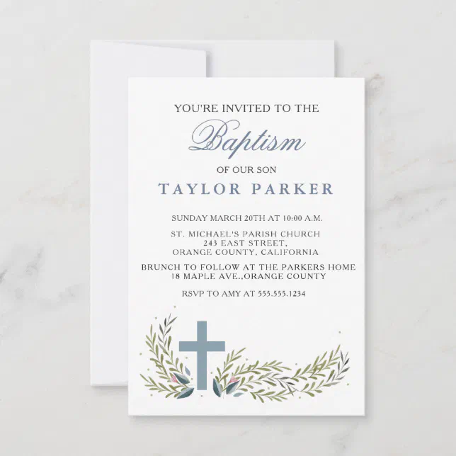 Elegant Blue Baptism/Christening Invitation | Zazzle