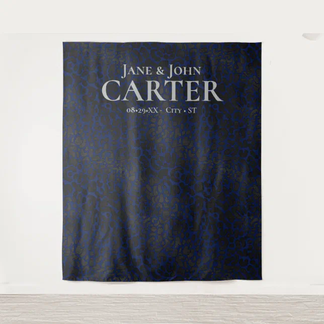 Elegant Blue Black Leopard Print Wedding Backdrop | Zazzle