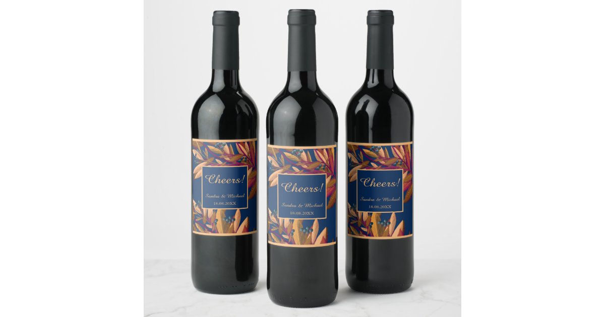 Elegant blue blueberries wedding wine label | Zazzle