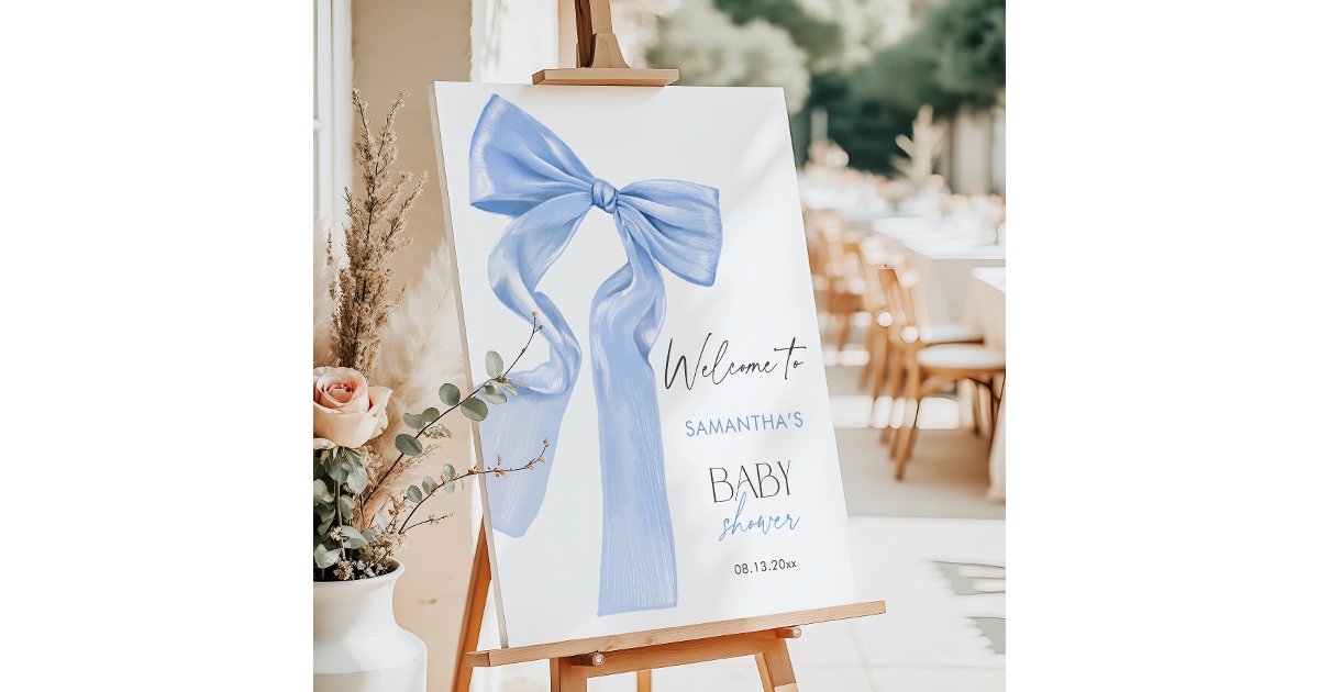 Elegant Blue Bow Coquette Baby Shower Welcome Foam Board | Zazzle