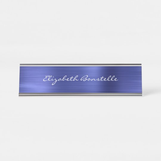 Elegant Blue Brushed Metal Handwriting Desk Name Plate | Zazzle.com