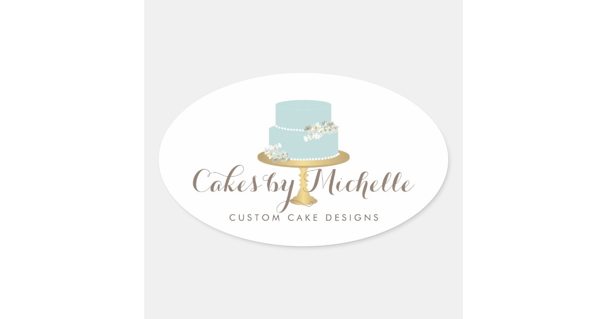Elegant Blue Cake with Florals Cake Decorating Oval Sticker | Zazzle
