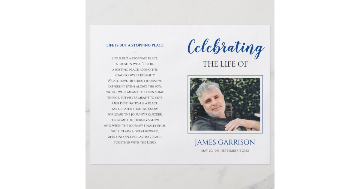 Elegant Blue Celebration of Life Memorial Program Flyer | Zazzle