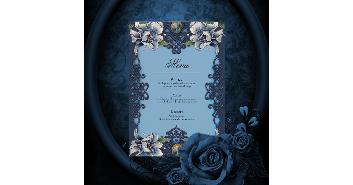 Elegant blue celtic design menu | Zazzle