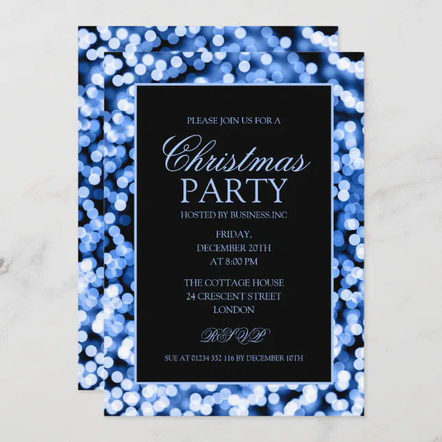 Elegant Blue Christmas String Lights Holiday Party Invitation | Zazzle