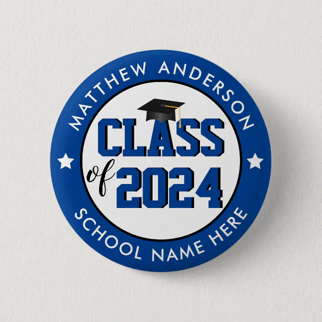 Elegant Blue Class of 2024 Graduate Graduation Button | Zazzle