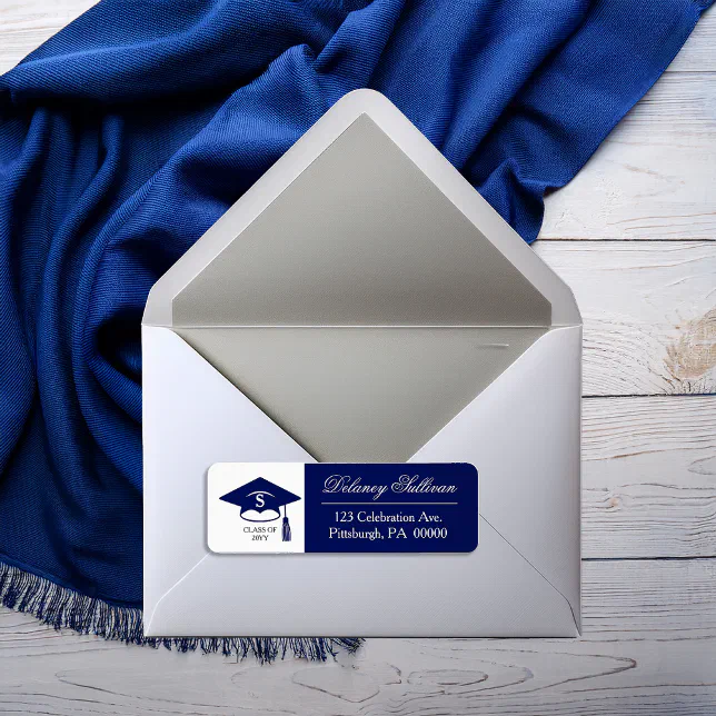 Elegant Blue College Graduation Return Address Label | Zazzle