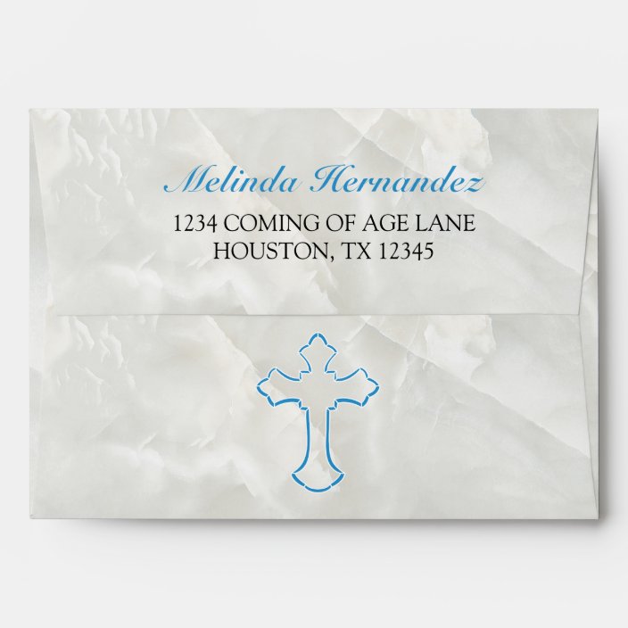 Elegant Blue Cross Marble Holy Communion Preprint Envelope | Zazzle.com