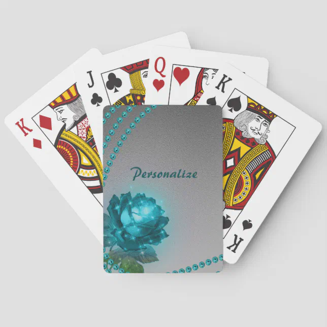 Elegant Blue Crystal Flower Pearls Chic Poker Cards | Zazzle
