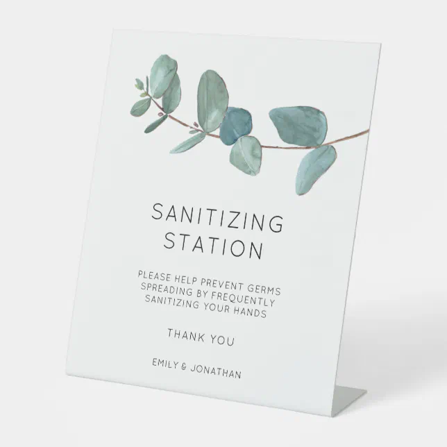 Elegant Blue Eucalyptus Hand Sanitizer Station Ped Pedestal Sign | Zazzle