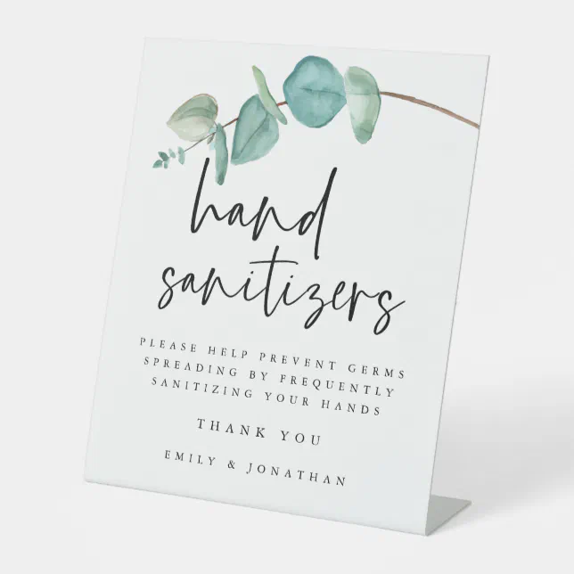 Elegant Blue Eucalyptus Hand Sanitizer Station Pedestal Sign | Zazzle
