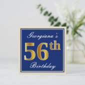 Elegant, Blue, Faux Gold 56th Birthday + Name Invitation | Zazzle