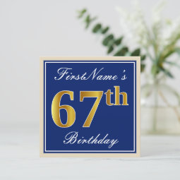 Elegant, Blue, Faux Gold 67th Birthday + Name Invitation | Zazzle