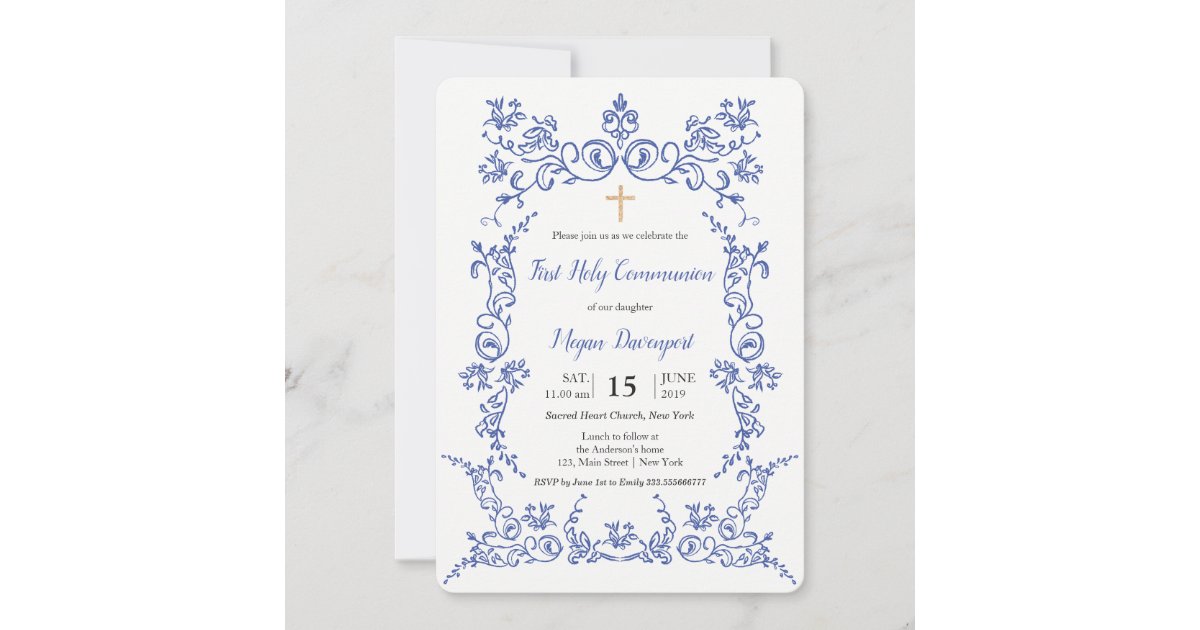 Elegant Blue First Holy Communion Invitation | Zazzle