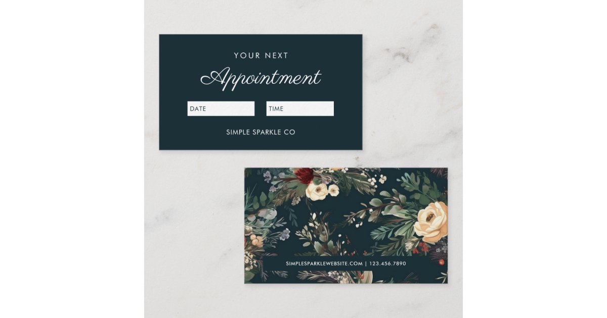 Elegant Blue Floral Appointment Reminder Card | Zazzle