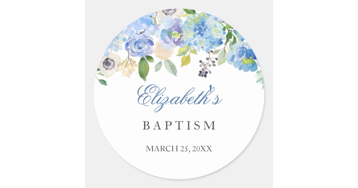Elegant Blue Floral Baptism Christening Sticker | Zazzle