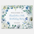Elegant Blue Floral Birthday Party Welcome Yard Sign | Zazzle