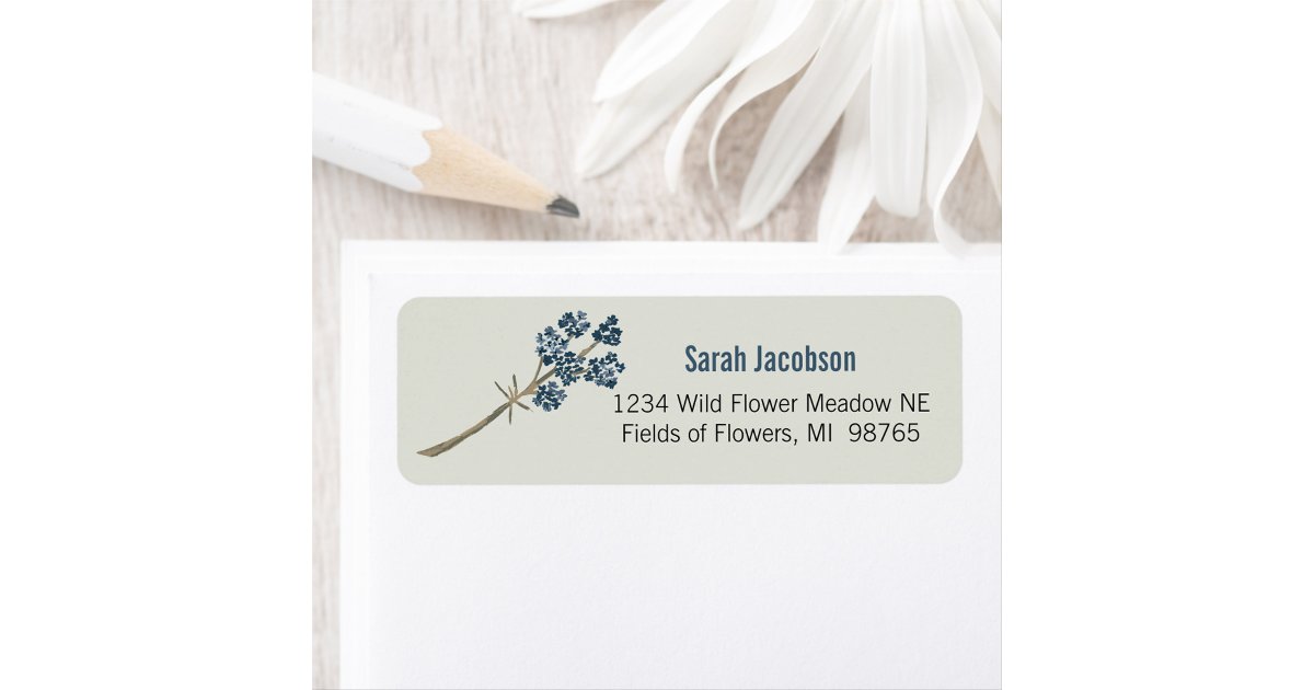 Elegant Blue Floral Botanical Stationery Label | Zazzle