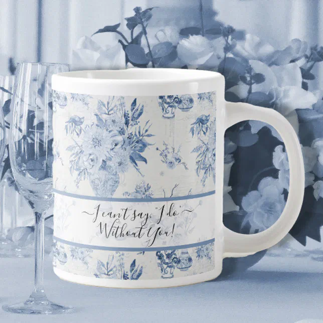 Elegant Blue Floral Classic Bridesmaid Proposal Giant Coffee Mug | Zazzle