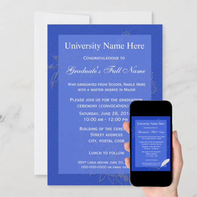 Elegant blue floral graduation ceremony invitation | Zazzle
