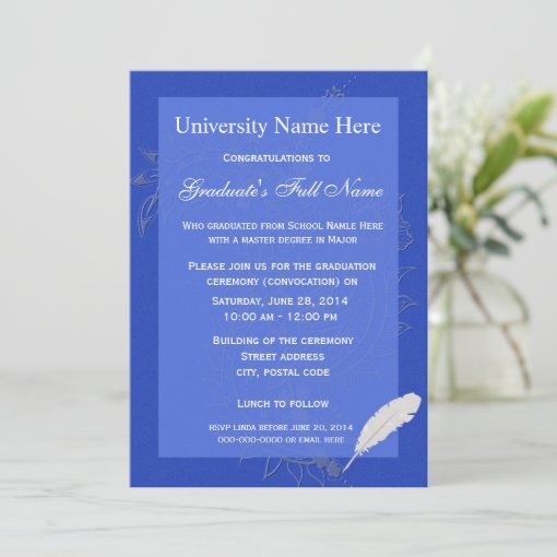 Elegant blue floral graduation ceremony invitation | Zazzle