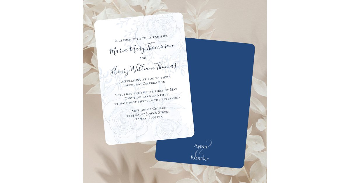 Elegant Blue Floral Greenery Calligraphy Script Invitation | Zazzle