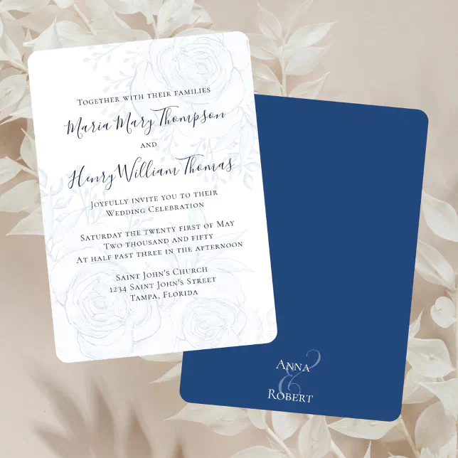 Elegant Blue Floral Greenery Calligraphy Script Invitation | Zazzle