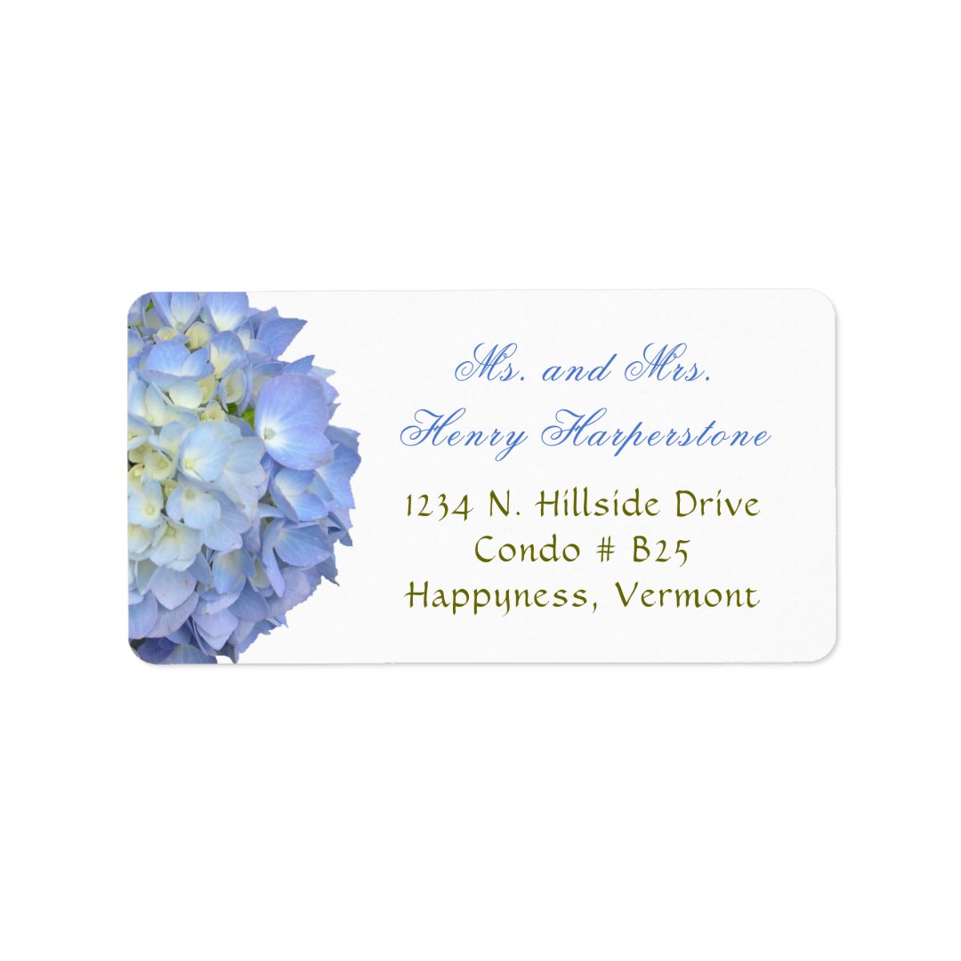 Elegant Blue Floral Hydrangea Wide Label | Zazzle