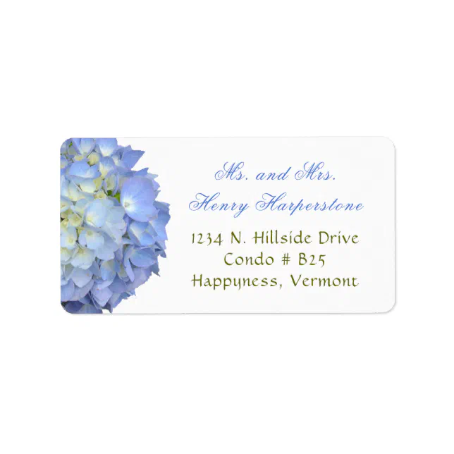 Elegant Blue Floral Hydrangea Wide Label | Zazzle