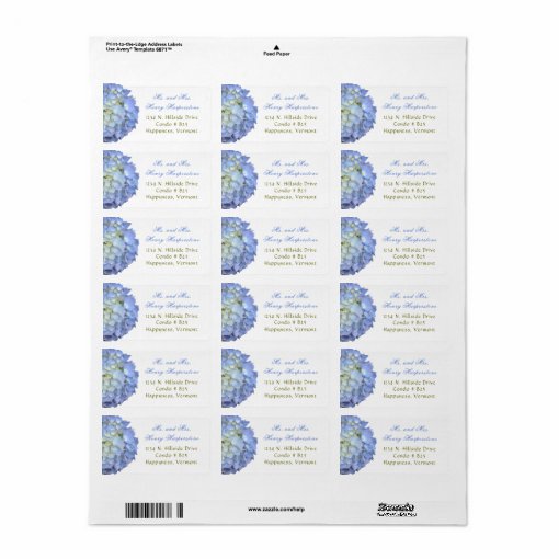 Elegant Blue Floral Hydrangea Wide Label | Zazzle